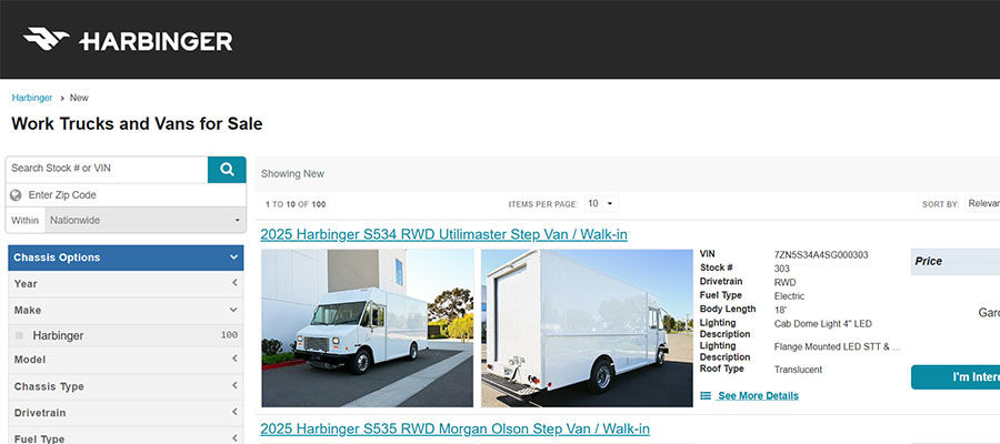 Harbinger Electric Step Vans and Cab Chassis Vehicles Now Available on ...